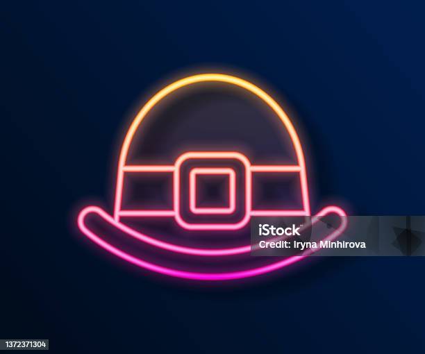 Ligne Néon Brillante Icône De Chapeau Leprechaun Isolée Sur Fond Noir