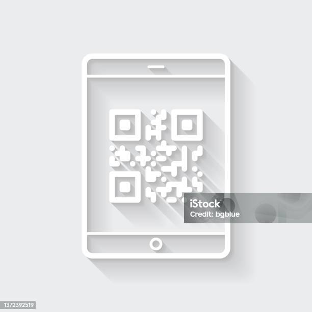 Tablet Pc Avec Code Qr Icône Avec Une Ombre Longue Sur Fond Vide Flat