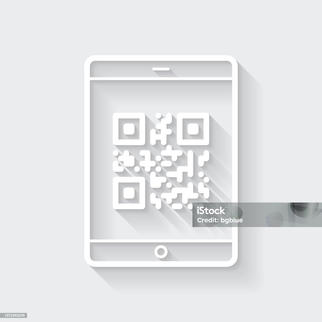 Tablet Pc Dengan Kode Qr Ikon Dengan Bayangan Panjang Pada Latar ... Tablet Pc Dengan Kode Qr Ikon Dengan Bayangan Panjang Pada Latar ...