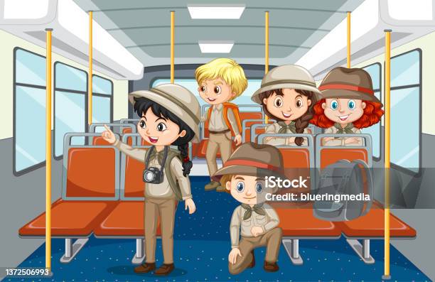Scene With Many People Using Public Transportation Stock Illustration