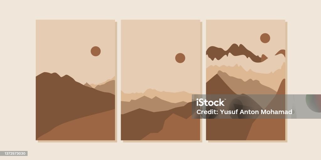 Set Poster Lanskap Abstrak Desain Datar Latar Belakang Modern