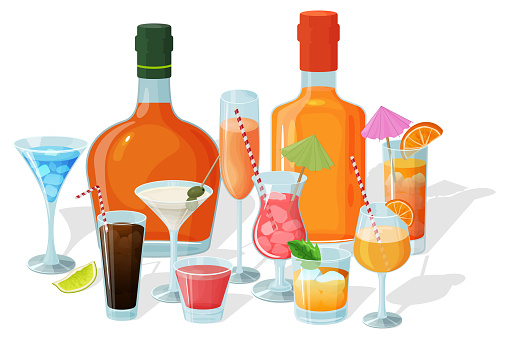Bouteilles Dalcool Et Cocktails Divers Vecteurs Libres De Droits Et