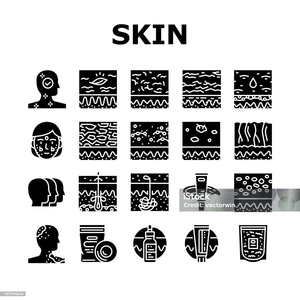 Ilustración De Iconos De Cosmetología Y Tratamiento Del Cuidado De La