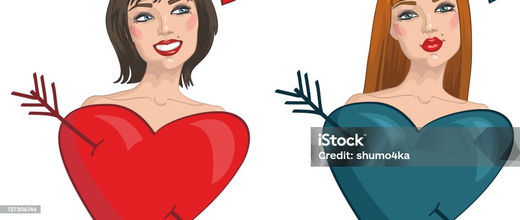 Two Girls With Hearts And Arrows Valentines Day Stock Illustration Download Image Now Adult
