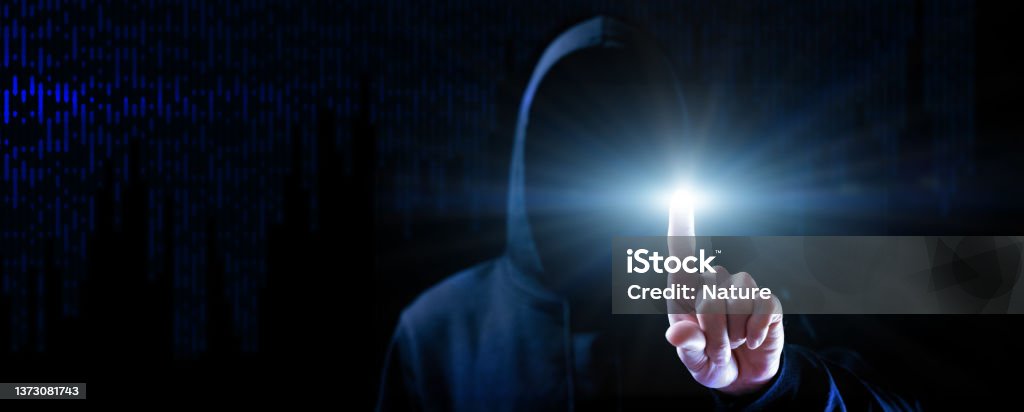 Cyber Security Hacker Concept Internet Web Hack Technology Blurred Hacker Man Hand Isolated On