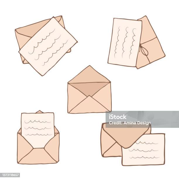 Jeu Dicônes De Griffonnage Denveloppe Fermée Illustration De Dessin