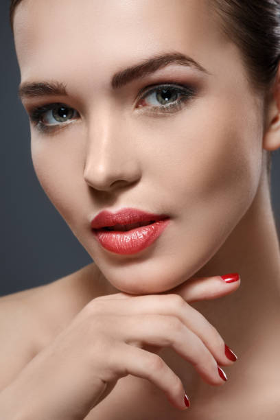 1 200 Beauty Woman Face Red Lips Natural Clean Healthy Skin Stock