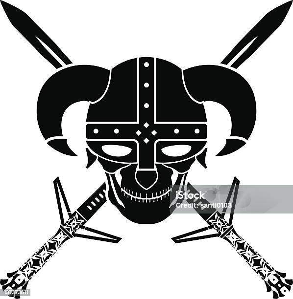 Helmet And Swords Of Fantasy Warrior向量圖形及更多一個物體圖片 一個物體 中古時代 人類頭骨