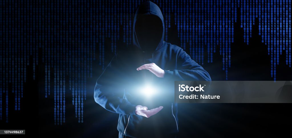 Cyber Security Hacker Concept Internet Web Hack Technology Blurred Hacker Man Hand Isolated On