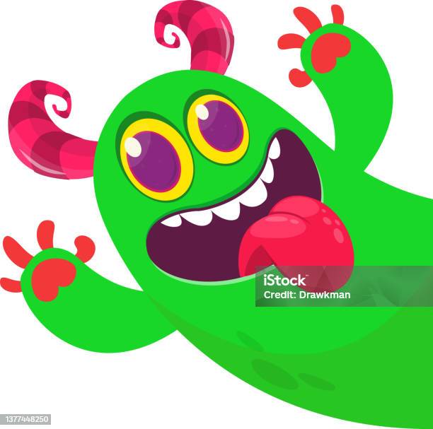 Kartun Lucu Tersenyum Karakter Monster Ilustrasi Makhluk Asing Yang