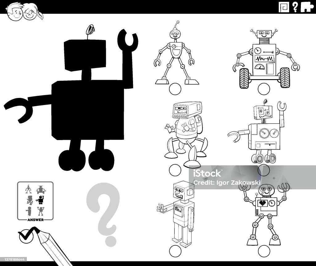 Tugas Bayangan Dengan Robot Kartun Mewarnai Halaman Buku Ilustrasi Stok
