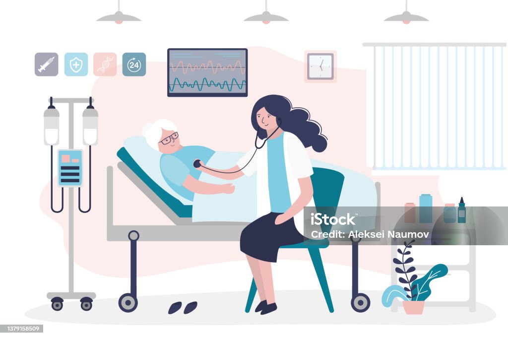 Linfirmière Examine Grandmère Avec Un Stéthoscope Une Femme Malade Âgée
