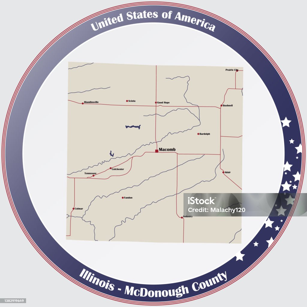 Map Of Mcdonough County In Illinois Stock Illustration Download Image Now Blue Cartography