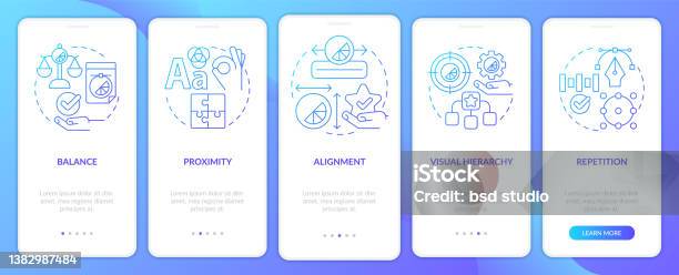 Prinsip Desain Grafis Layar Aplikasi Seluler Onboarding Gradien Biru