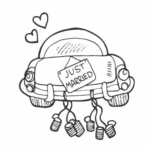 170 Just Married Car Drawing Stock Illustrations Royalty Free Vector
