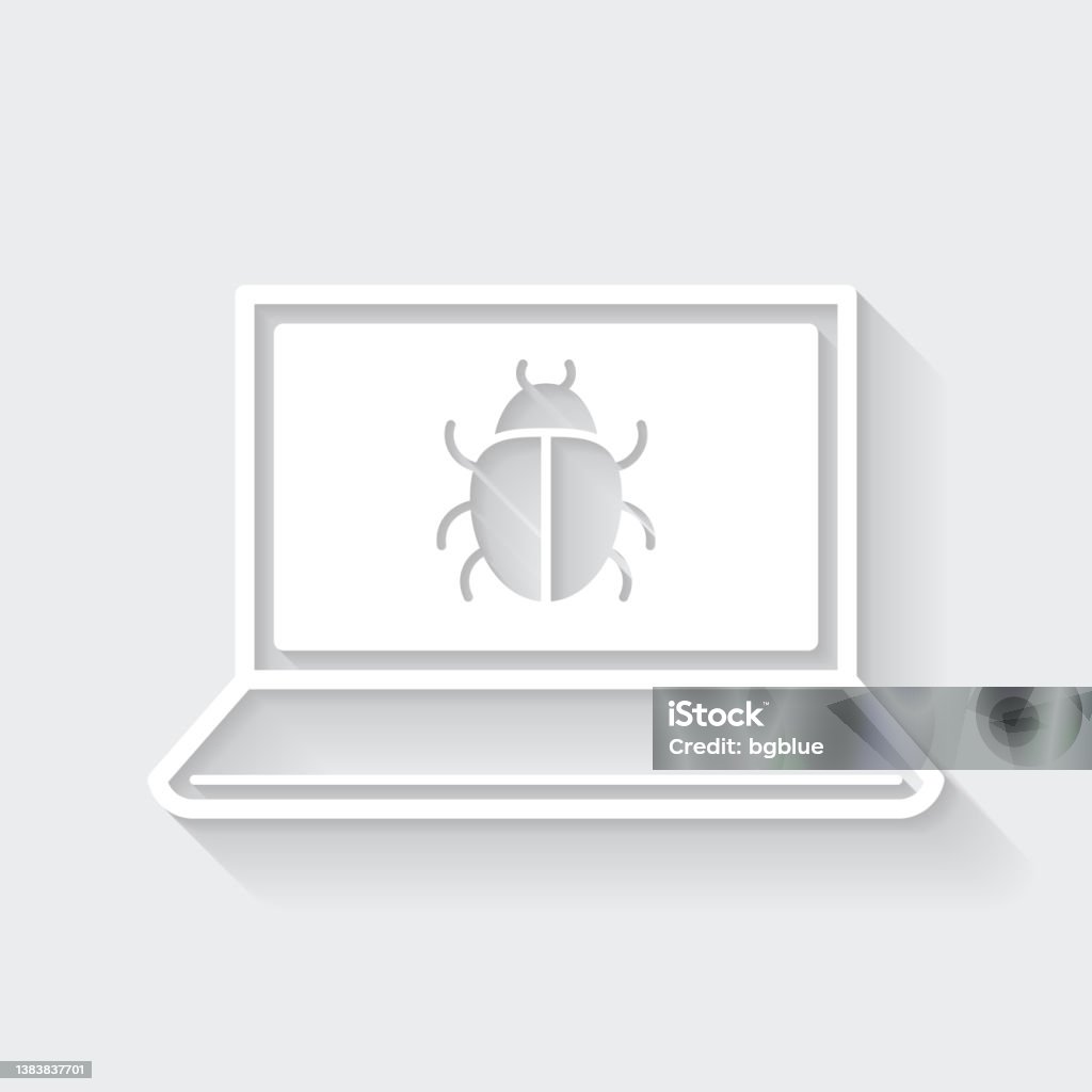 Ordinateur Portable Avec Bug Icône Avec Une Ombre Longue Sur Fond Vide