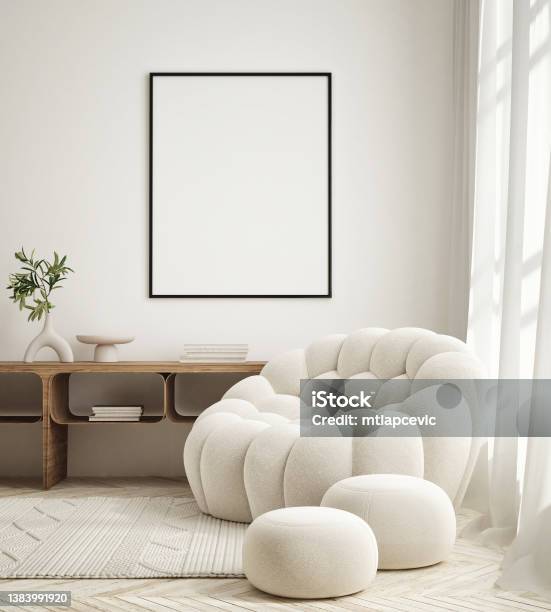 Bingkai Poster Mock Up Dengan Latar Belakang Interior Modern Ruang Tamu