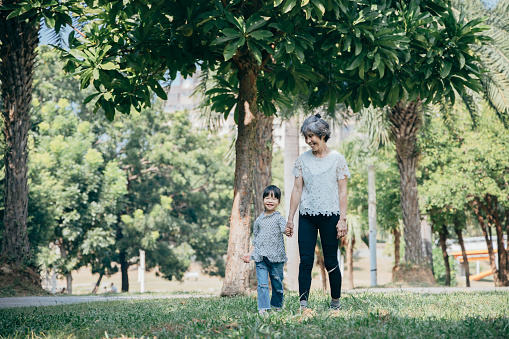 Nenek Dan Cucu Perempuan Asia Berjalan Di Taman Foto Stok Unduh Gambar Sekarang Etnis