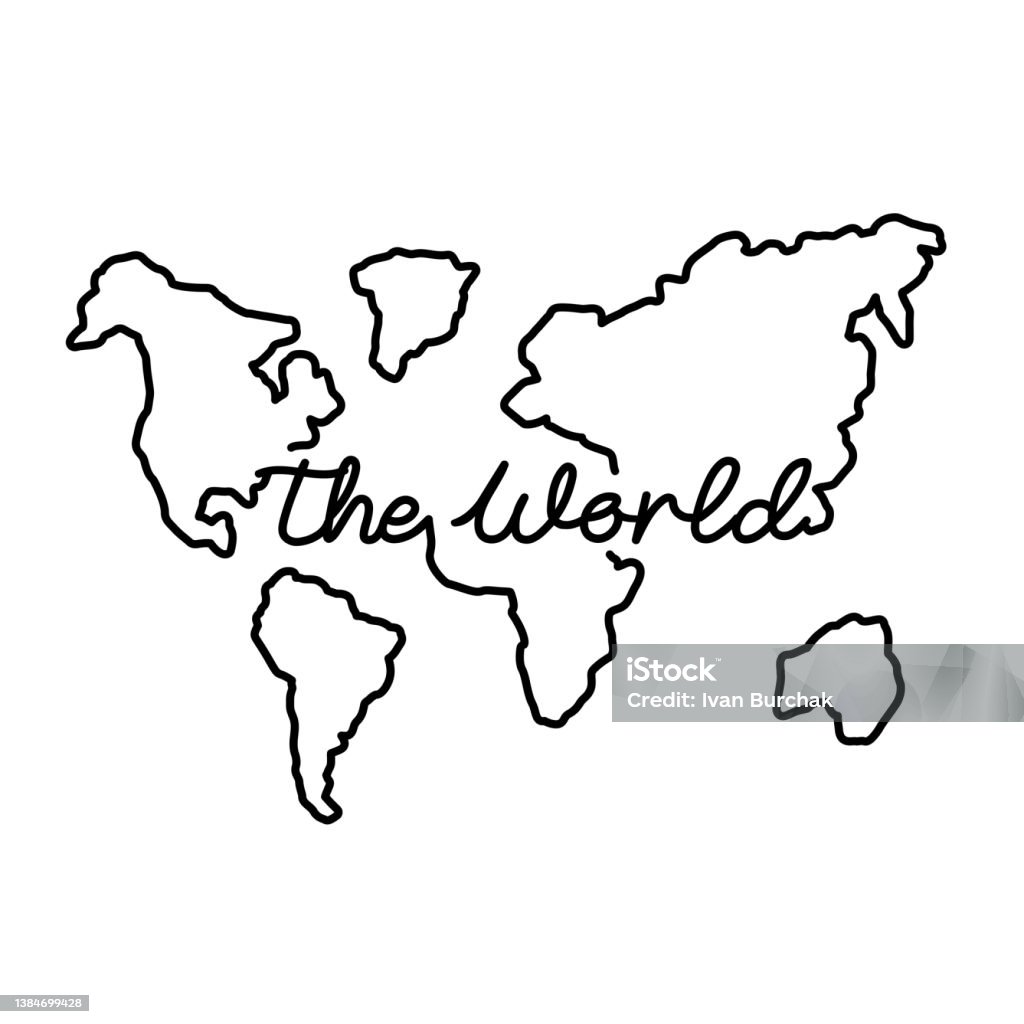 Carte Du Contour Du Monde Avec Le Nom Manuscrit Du Pays Dessin Au Trait