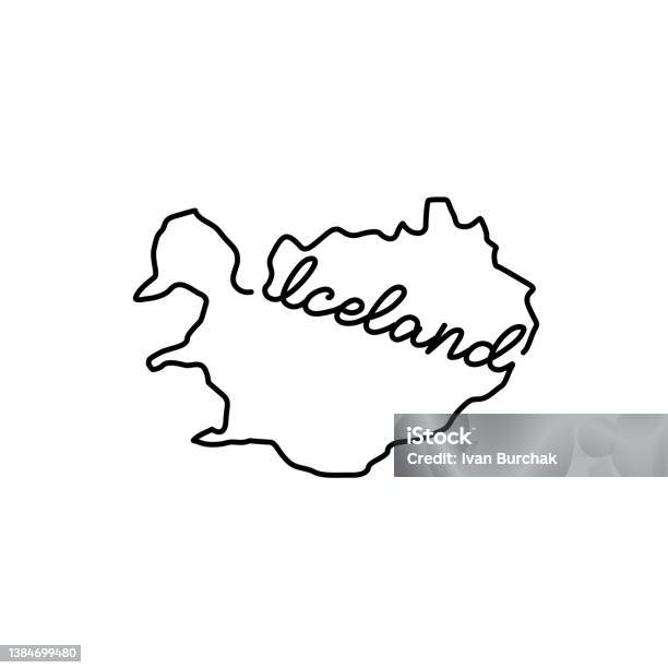 Carte De Contour De Lislande Avec Le Nom Du Pays Manuscrit Dessin Au