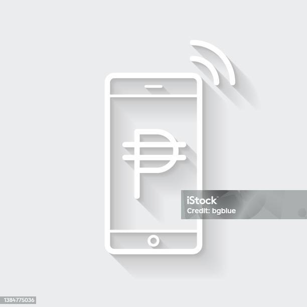 Mobile Payment With Peso Sign Icon With Long Shadow On Blank Background