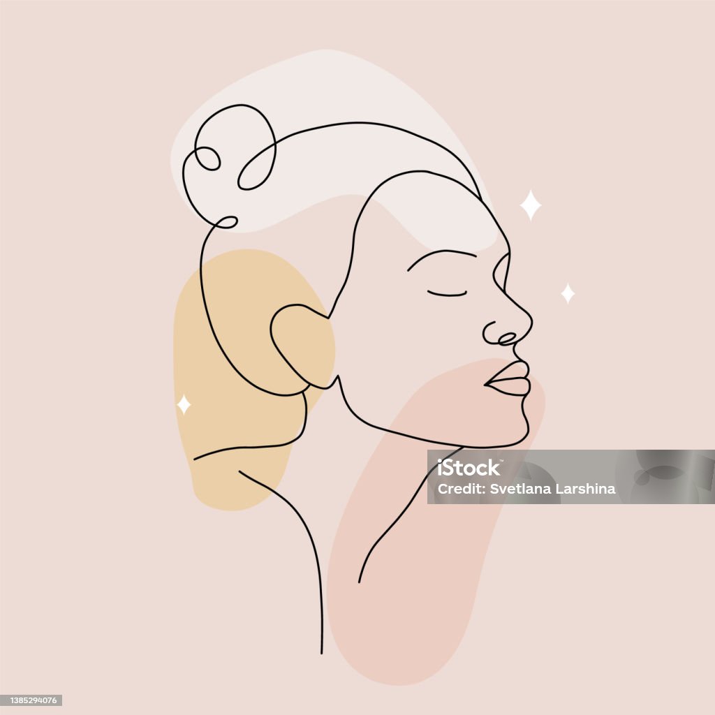 Poster With Abstract Woman Face Minimalist Female Portrait On Colored