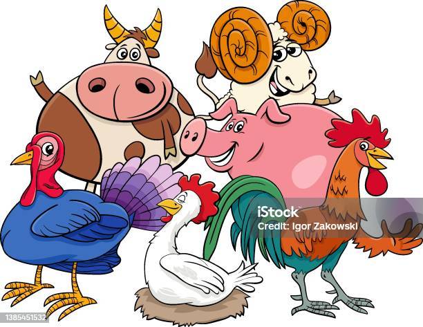 Groupe De Personnages Comiques Danimaux De Ferme De Dessin Animé