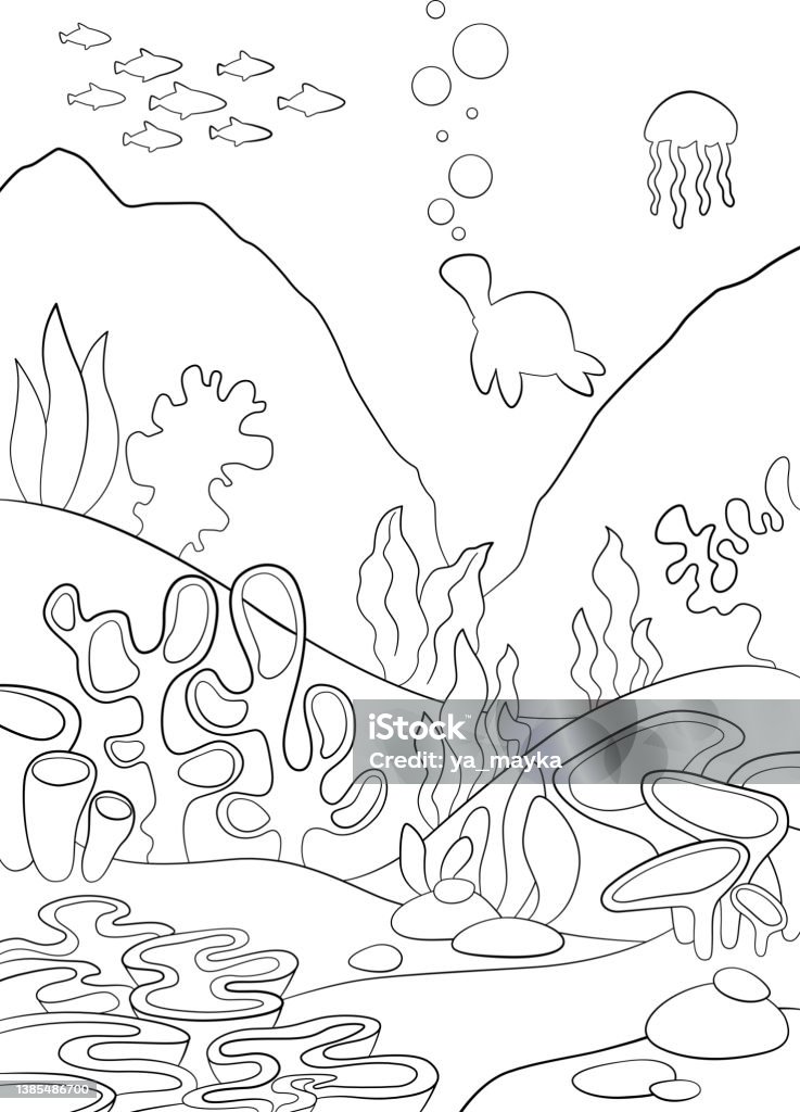 Mewarnai Lanskap Bawah Laut Di Bagian Bawah Ada Batu Dan Berbagai ... Mewarnai Lanskap Bawah Laut Di Bagian Bawah Ada Batu Dan Berbagai ...