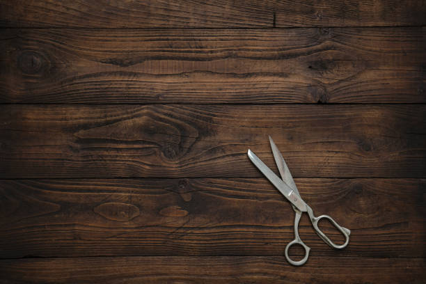 Free Stock Photo of Wooden Table With Pair of Scissors | Download Free ...