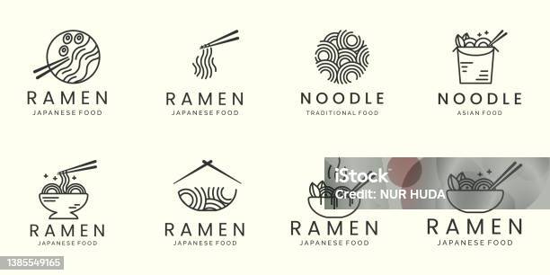 Ramen Noodle Japanese Minimalist Line Art Set Logo Icon Template Vector