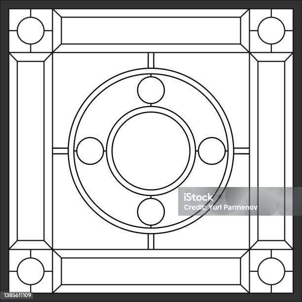 Stainedglass Panel In A Square Frame Classic Window Abstract Floral