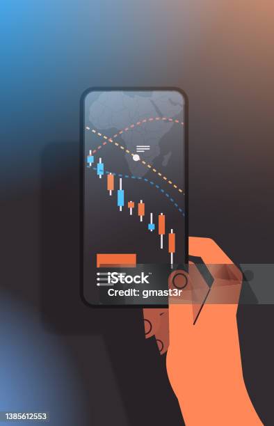 Trader Hand Menganalisis Grafik Candlestick Trading Pasar Saham Yang