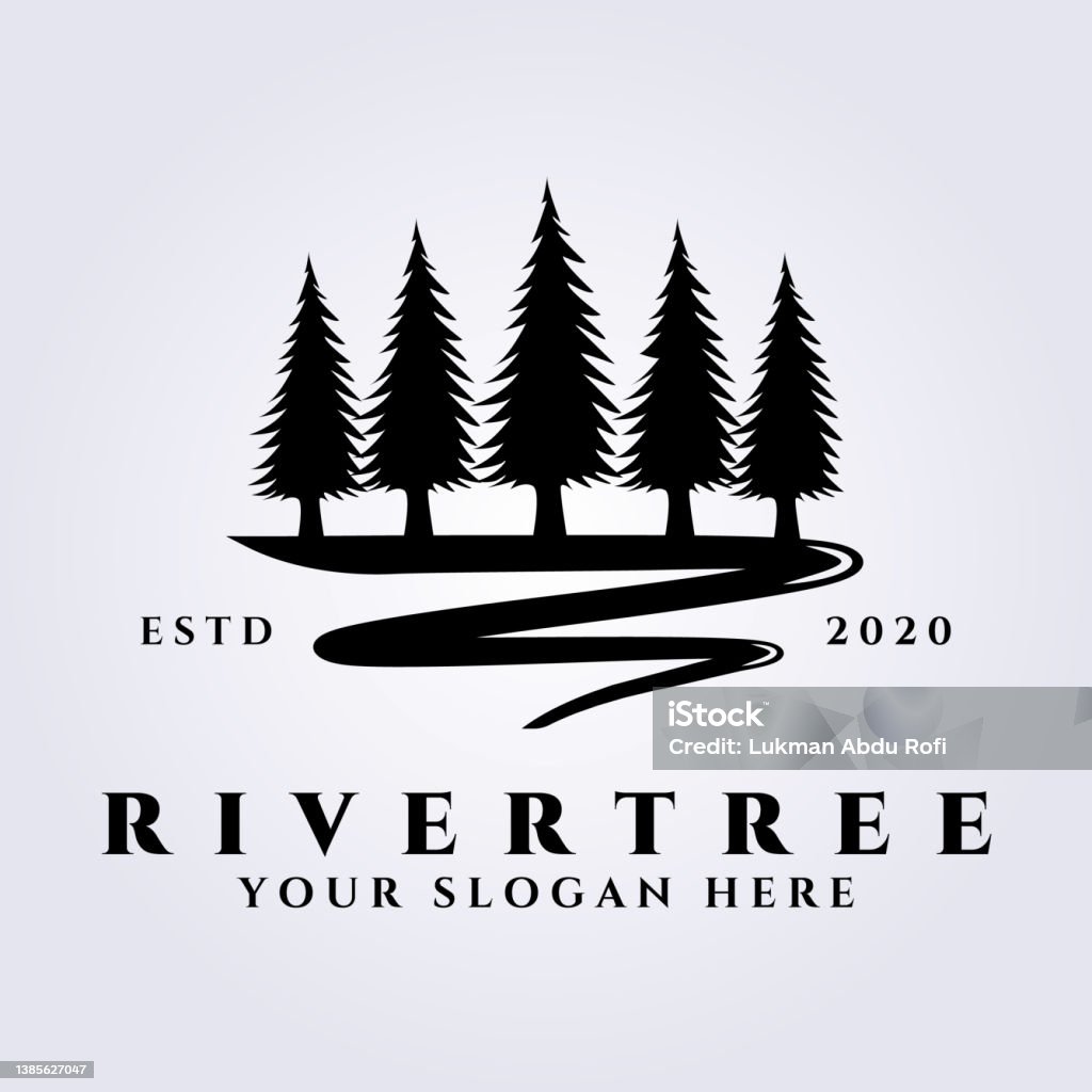 Conception Dillustration Vectorielle De Symbole Darbre De Rivière Pin