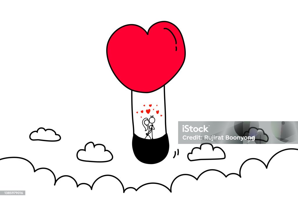 Vetores De Casal Doodle Se Beijando Em Um Balão De Ar Quente Garoto