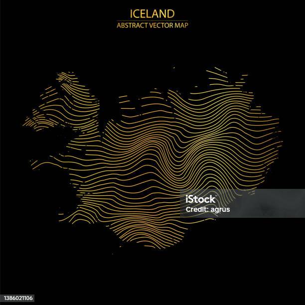 Abstract Map Of Iceland Vector Illustartion Of Striped Gold Colored Map