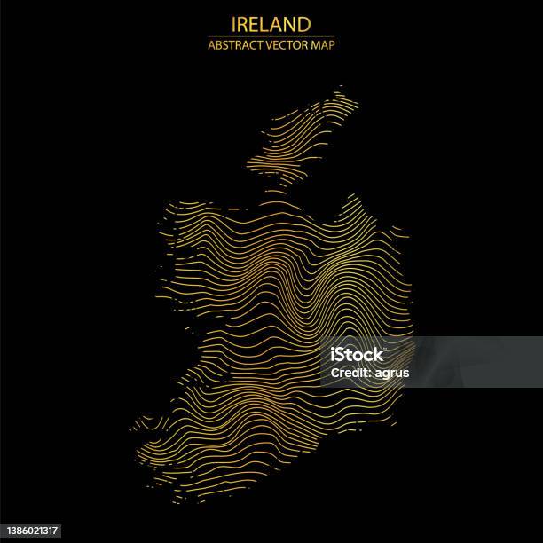 Abstract Map Of Ireland Vector Illustartion Of Striped Gold Colored Map