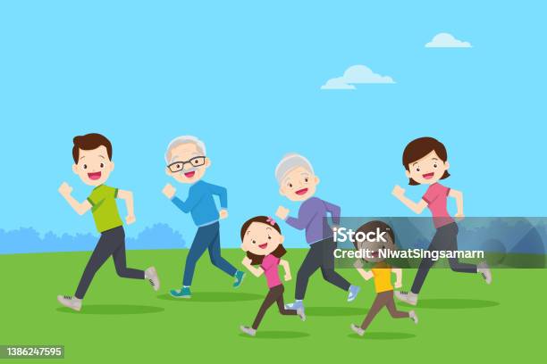 Ilustración de Gran Familia Trotando Y Haciendo Ejercicio Juntos y más ... Ilustración de Gran Familia Trotando Y Haciendo Ejercicio Juntos y más ...