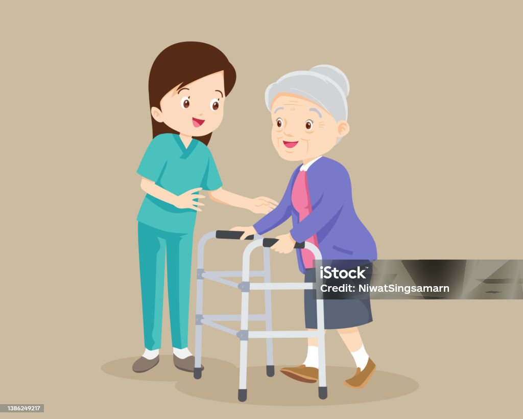 Nurse Caring For The Elderly Woman Stock Illustration Download Image