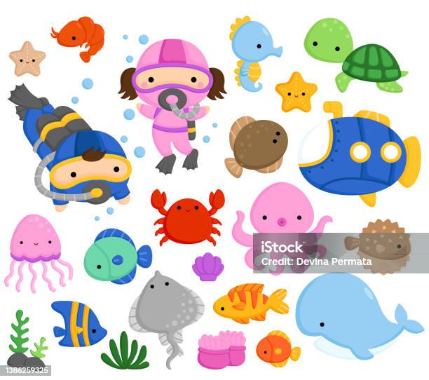 Un Ensemble Vectoriel Danimaux Marins Mignons Et Simples Vecteurs