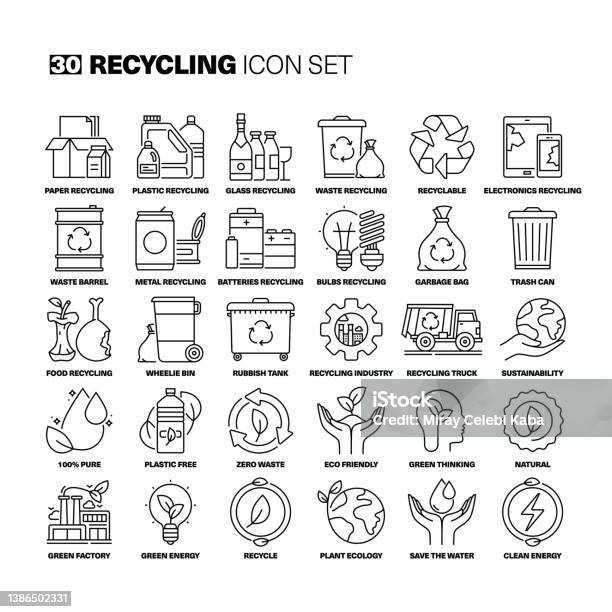Jeu Dicônes De Ligne De Recyclage Vecteurs Libres De Droits Et Plus D
