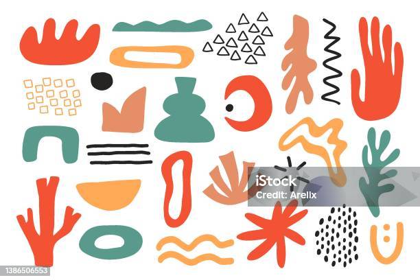 Bentuk Doodle Abstrak Elemen Alam Geometris Kontemporer Yang Digambar