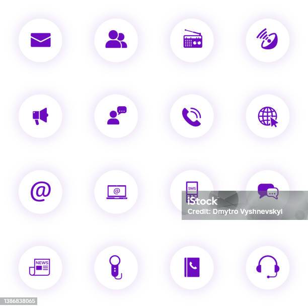 Icônes Vectorielles De Couleur Violette De Communication Sur Des