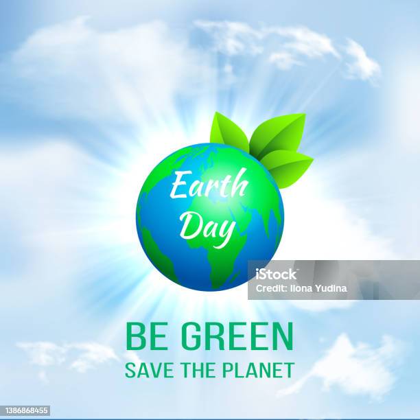 Spanduk Hari Bumi Latar Belakang Dengan Planet Bumi Di Awan Mari Kita ... Spanduk Hari Bumi Latar Belakang Dengan Planet Bumi Di Awan Mari Kita ...