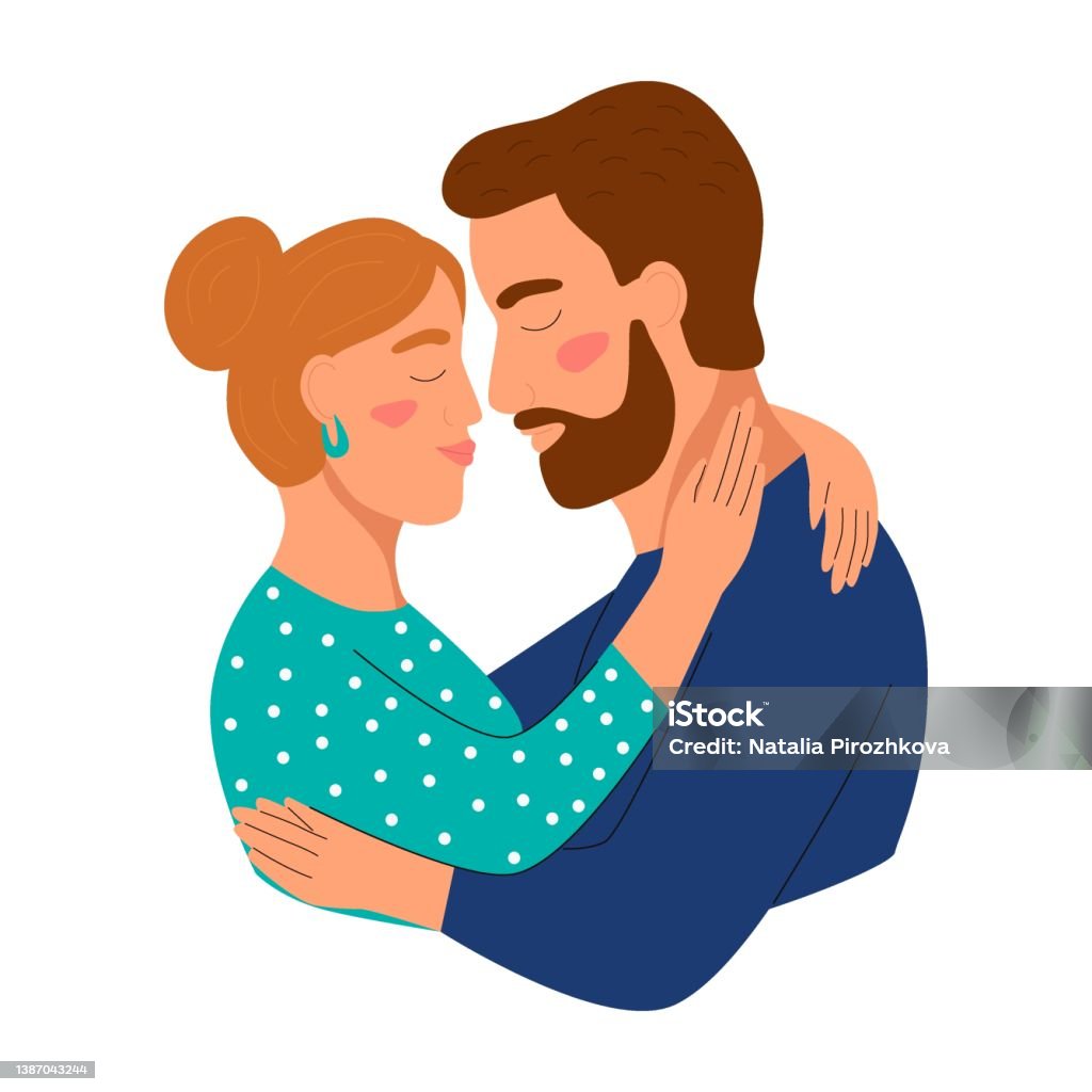 Jeune Homme Et Femme Sembrassant Le Couple Sembrasse Illustration