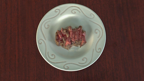 Steak Daging Sapi Panggang Langka Yang Diiris Di Piring Putih Di Atas
