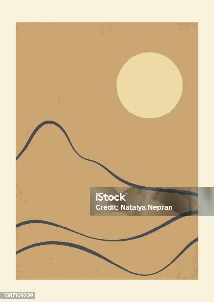 Abstrak Linear Pertengahan Abad Modern Lanskap Boho Poster Template