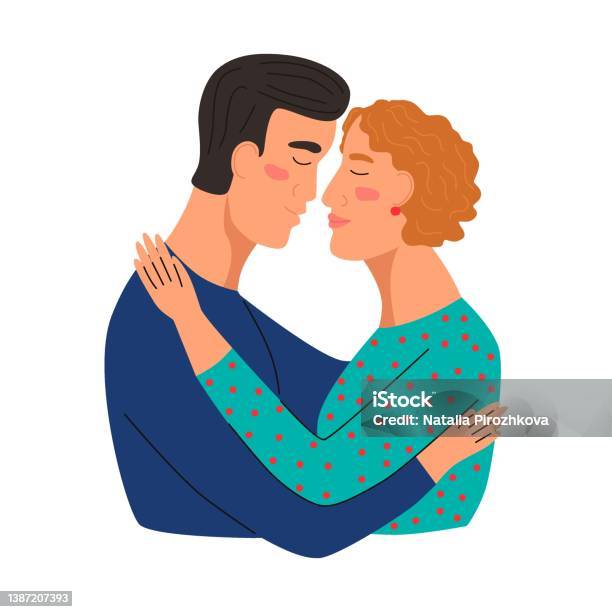 Jeune Homme Et Femme Sembrassant Le Couple Sembrasse Illustration