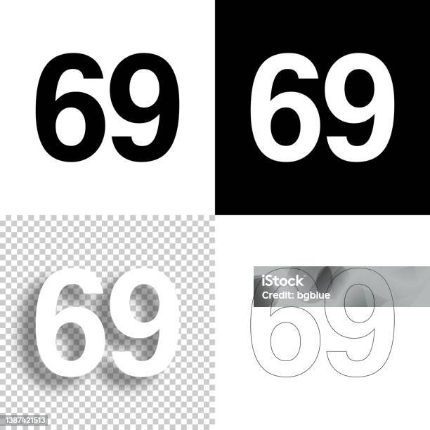 69 Number Sixtynine Icon For Design Blank White And Black Backgrounds