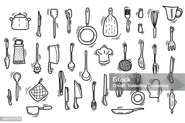 Masakan Dapur Doodle Peralatan Sketsa Memasak Peralatan Dapur Ilustrasi