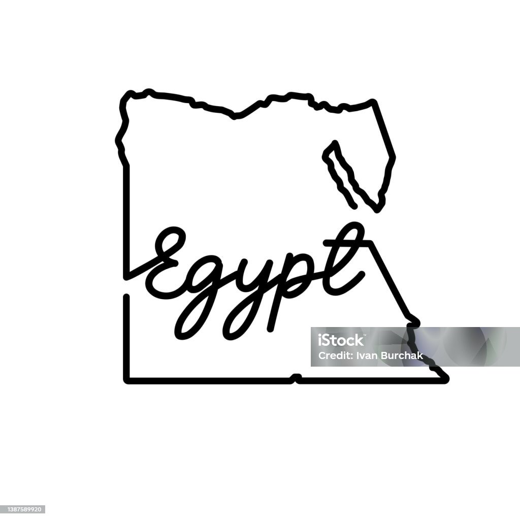 Carte De Contour De Légypte Avec Le Nom Manuscrit Du Pays Dessin Au